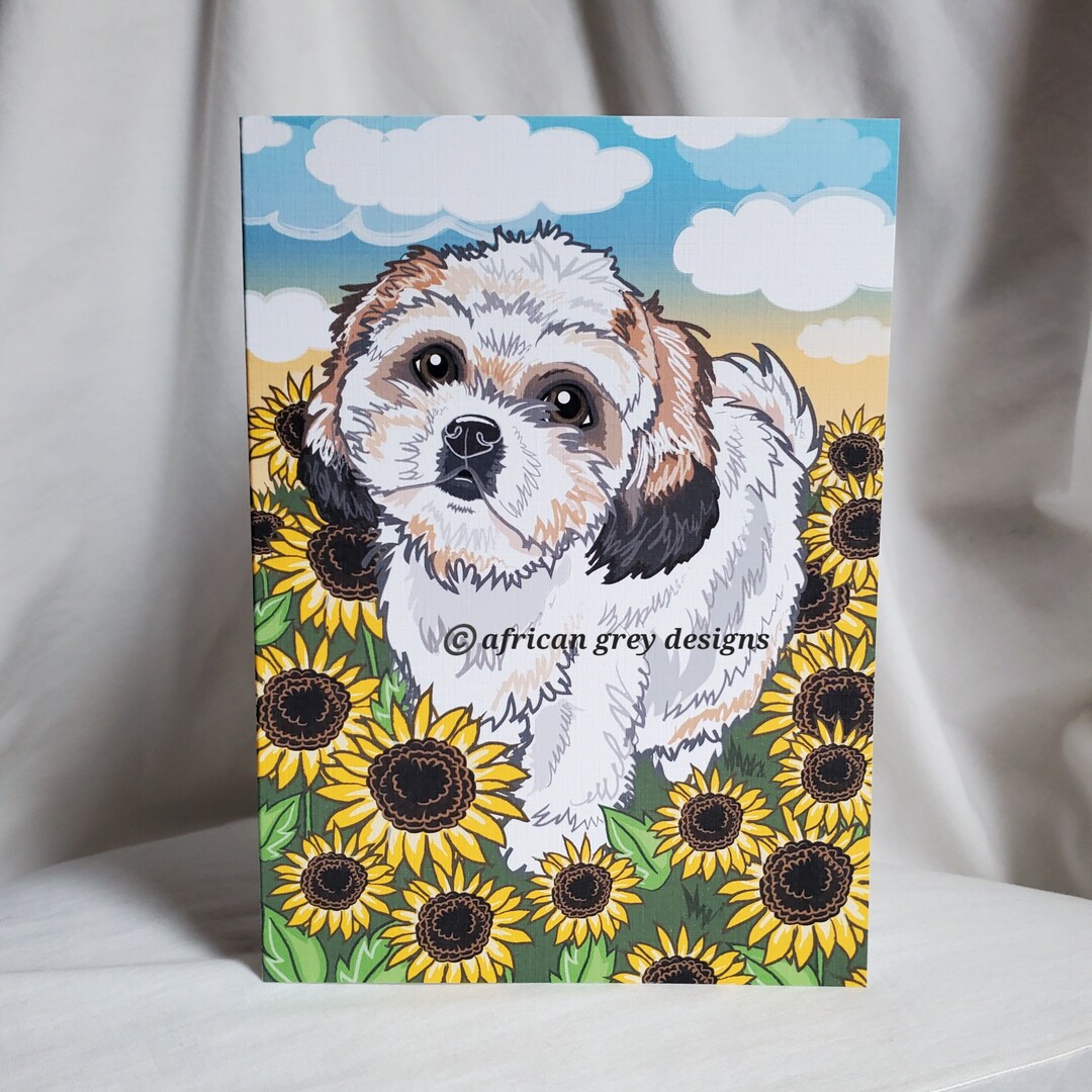 Shih Tzu Sunflowers Greeting Card - Etsy
