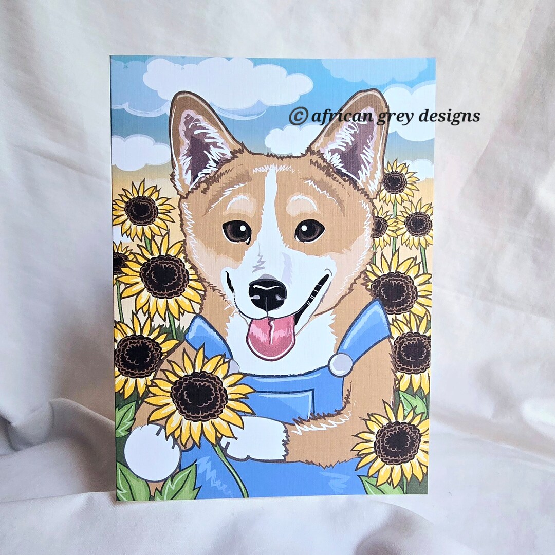 Corgi Sunflower Greeting Card - Etsy