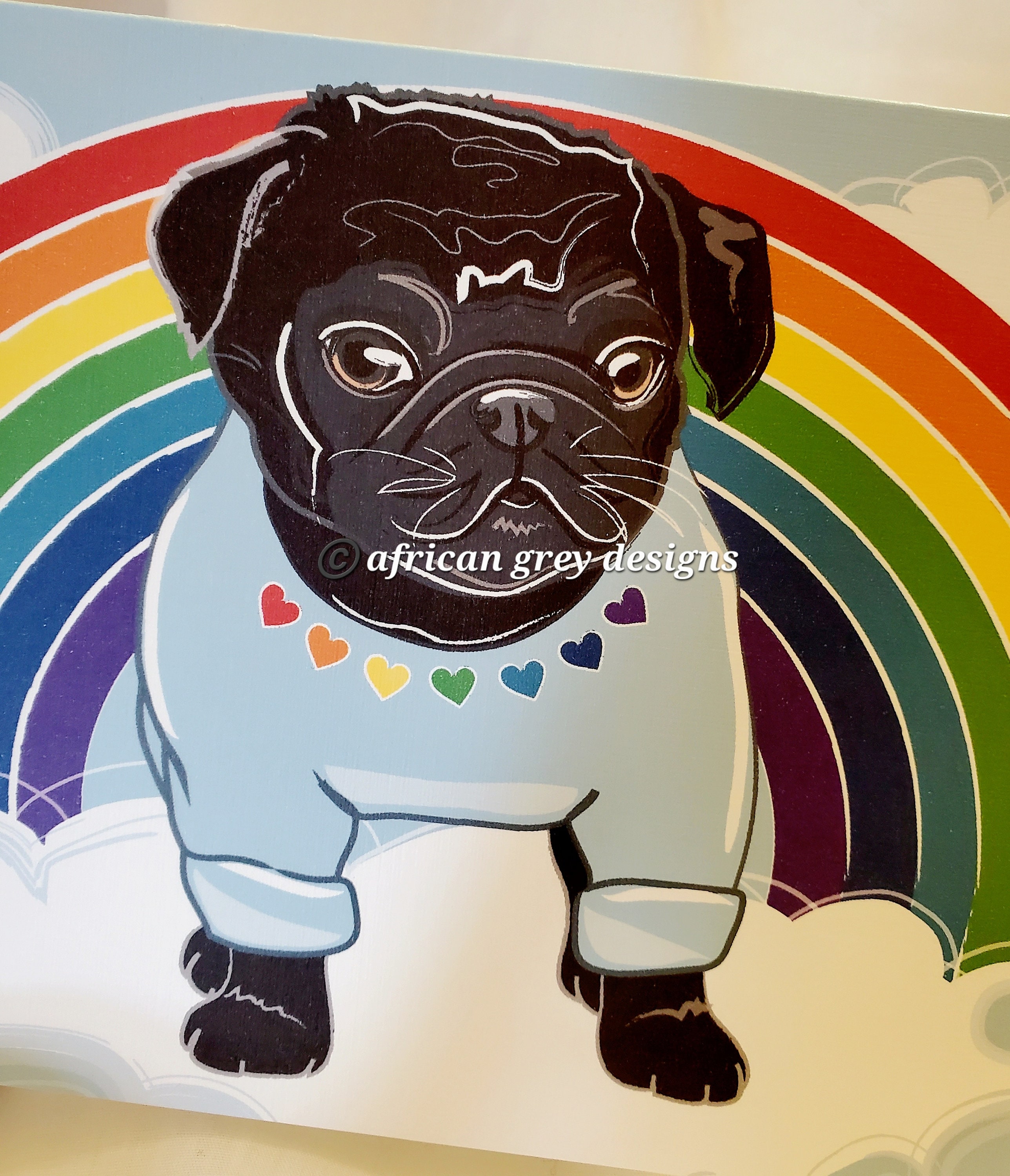 Rainbow Pug Greeting Card Choose Your Fur Color - Etsy