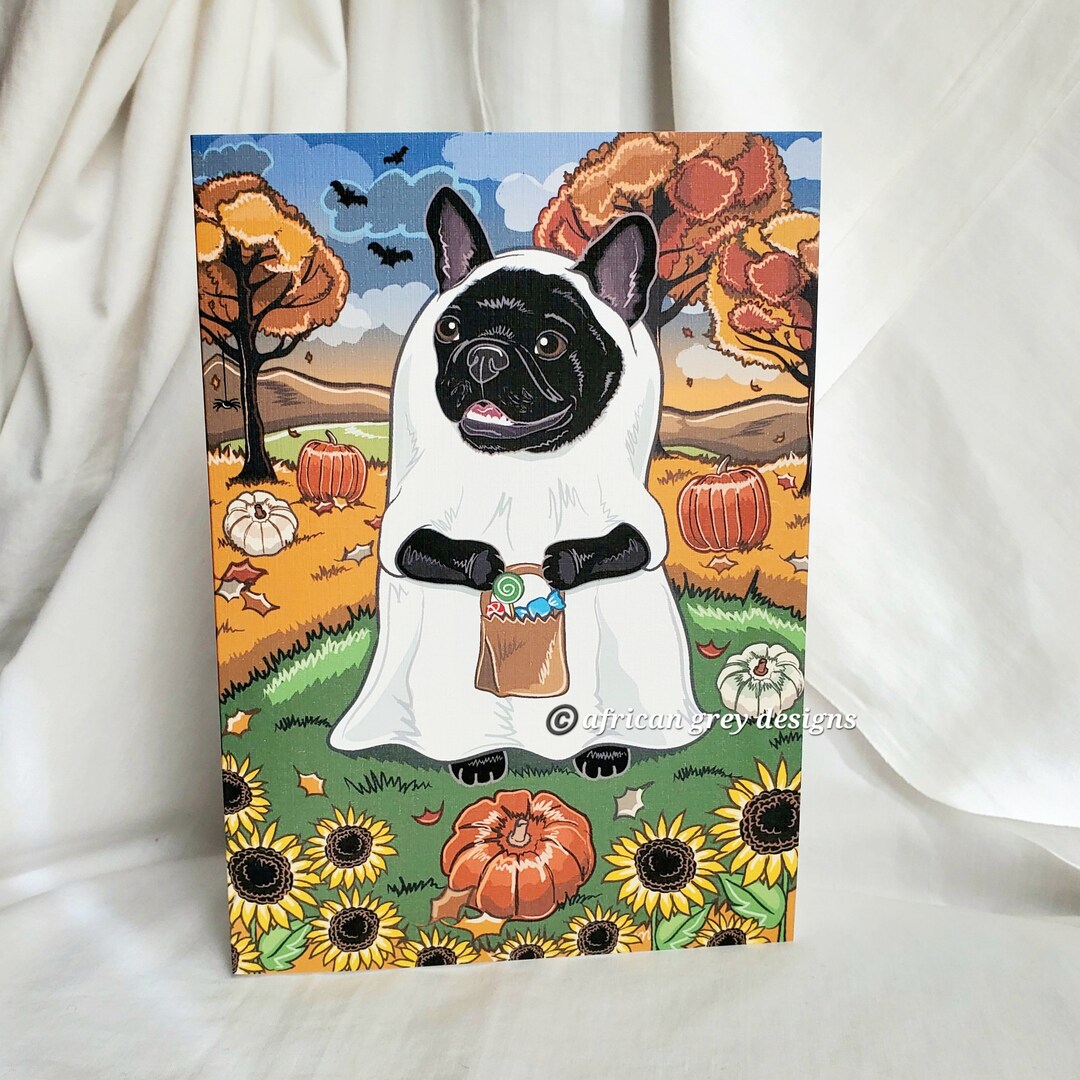 French Bulldog Ghost Greeting Card - Halloween Card - Etsy