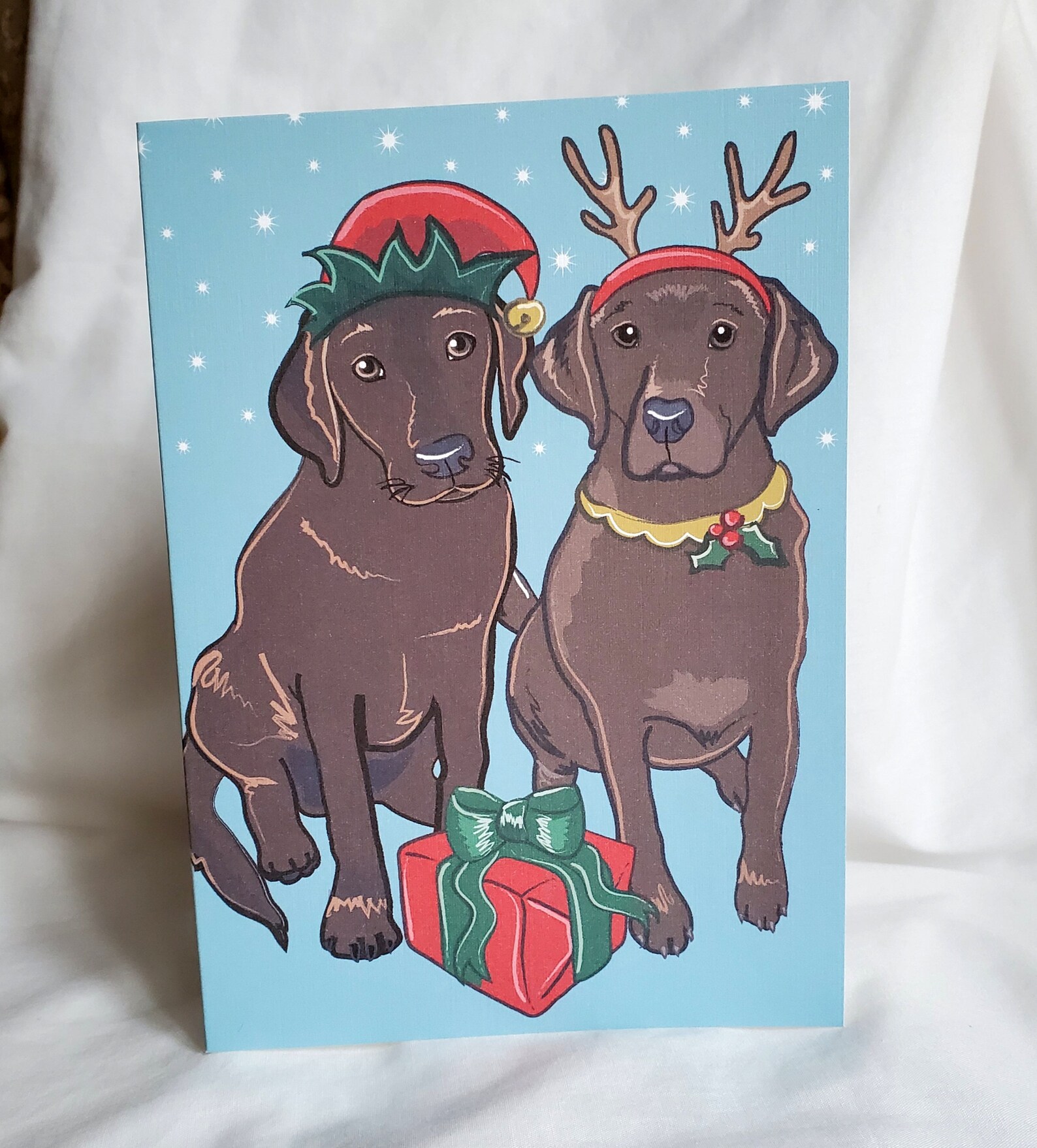Christmas Chocolate Labs Greeting Card | Etsy