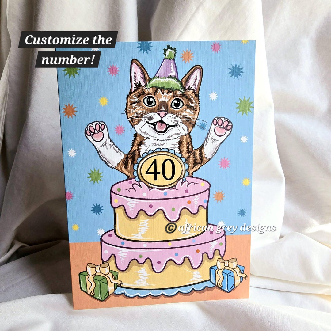 Custom Birthday Cake Orange Tabby Cat Greeting Card - Customize With ...