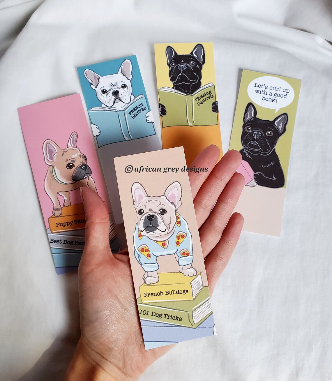 Bookworm French Bulldog Bookmarks - Eco-friendly Set of 5 on Recycled ...