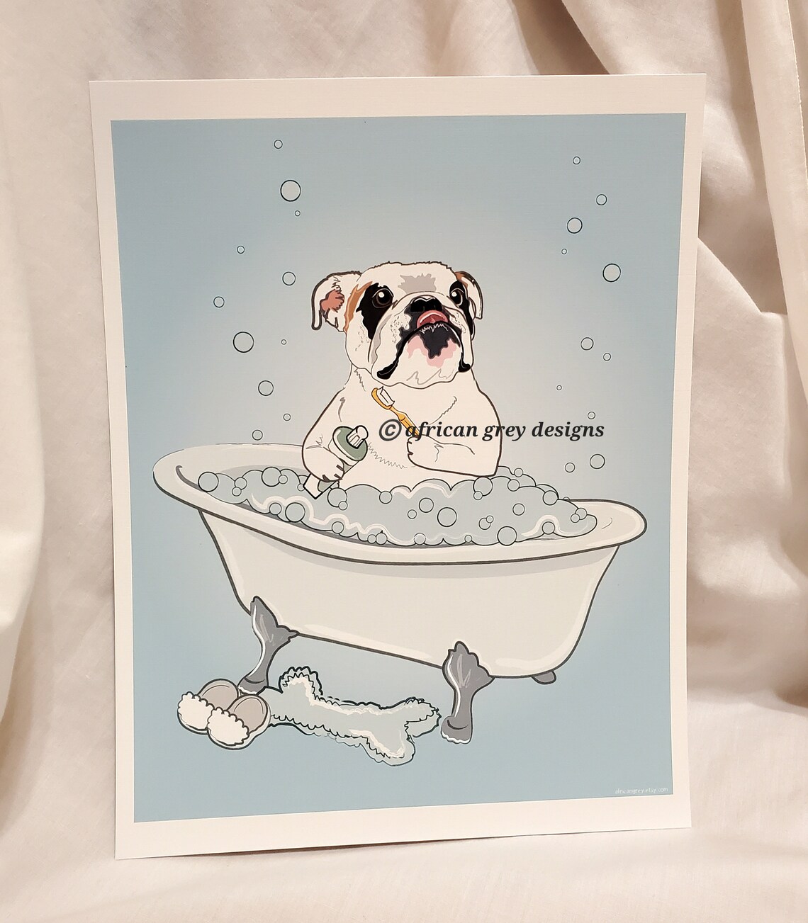 Bathtime English Bulldog - Eco-friendly 8x10 Print - Etsy