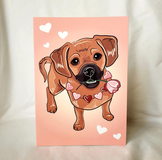 Rose Puggle Greeting Card - Etsy