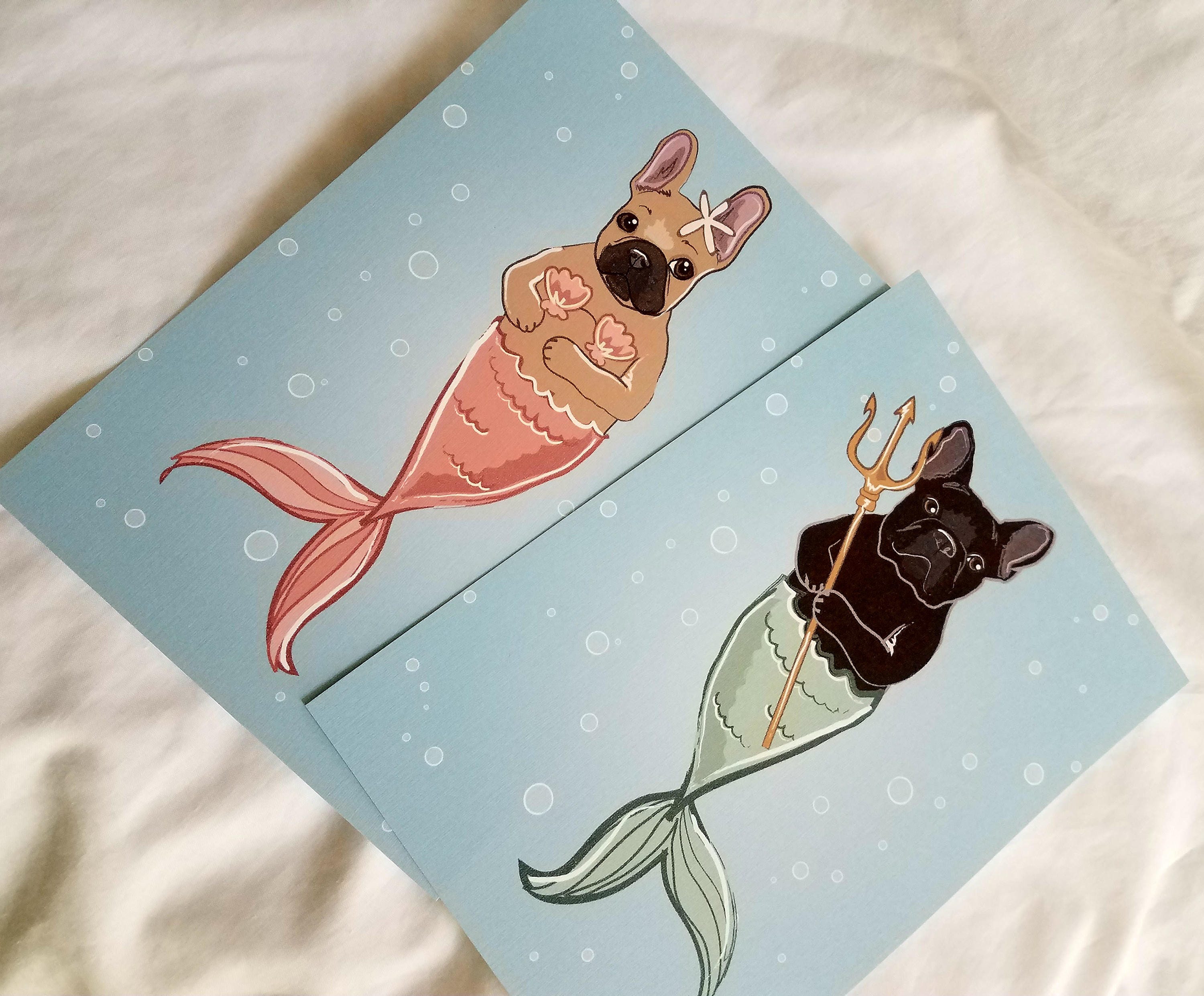 French Bulldog Mermaid Prints - 5x7 Eco-friendly Pair - Printed on ...