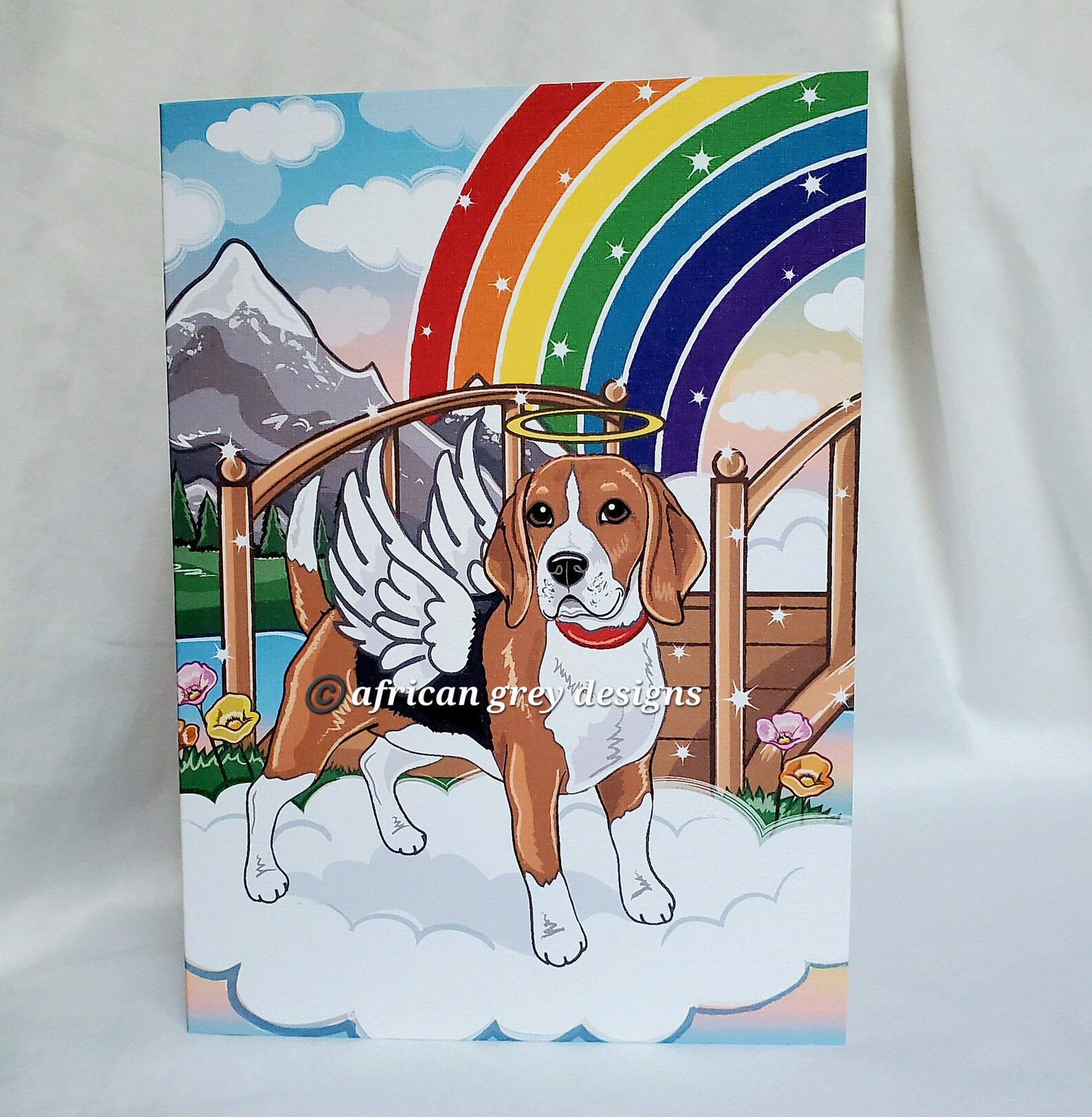 Rainbow Bridge Beagle Angel Greeting Card - Etsy