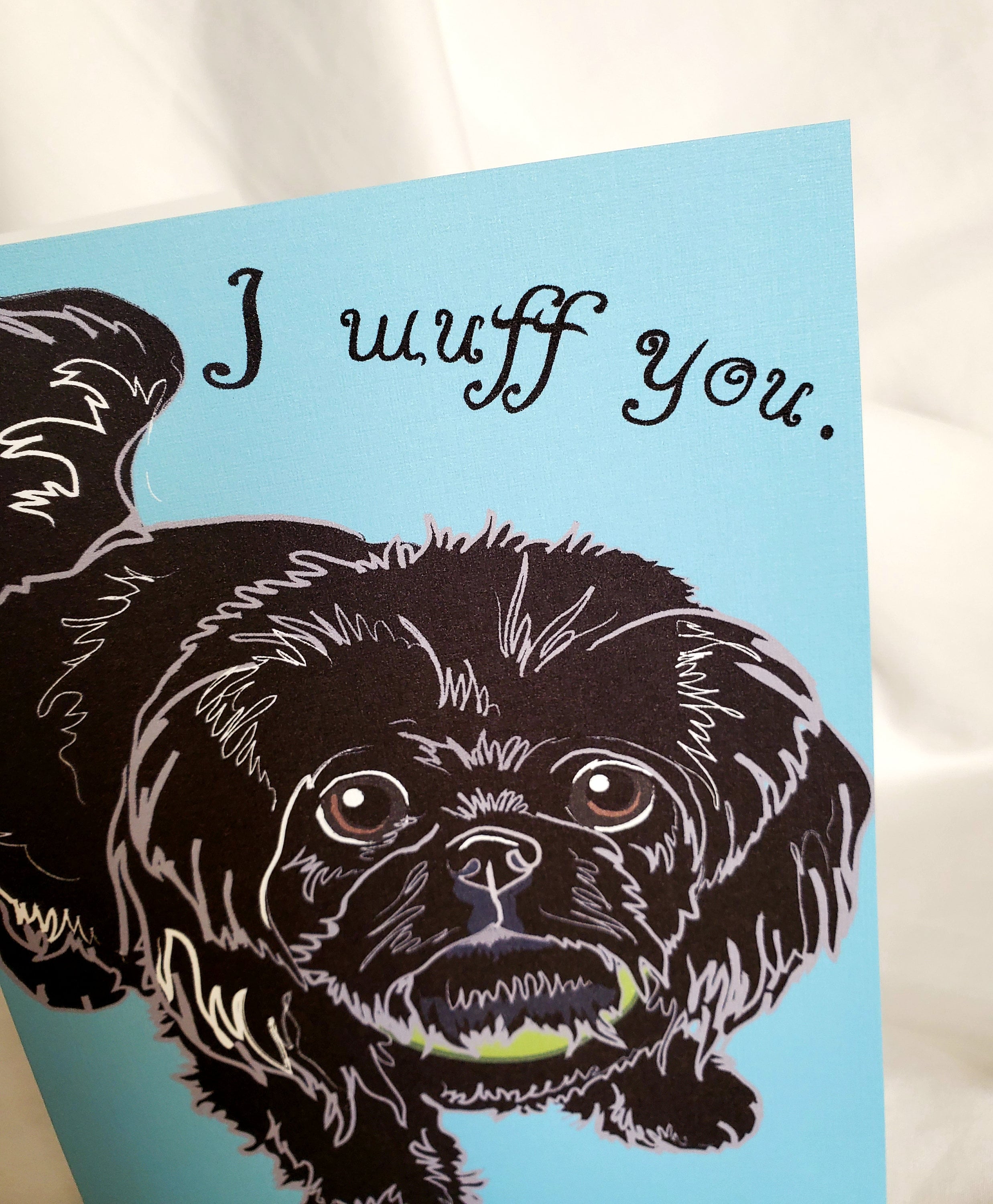 Shih Tzu Wuff You Greeting Card Solid Black | Etsy