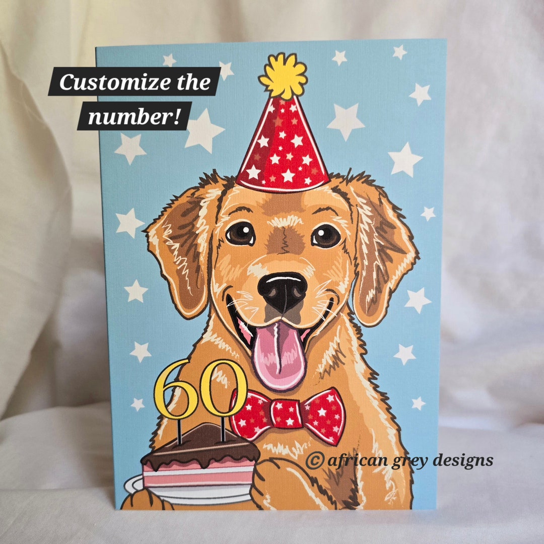 Custom Birthday Golden Retriever Greeting Card - Customize With Your ...