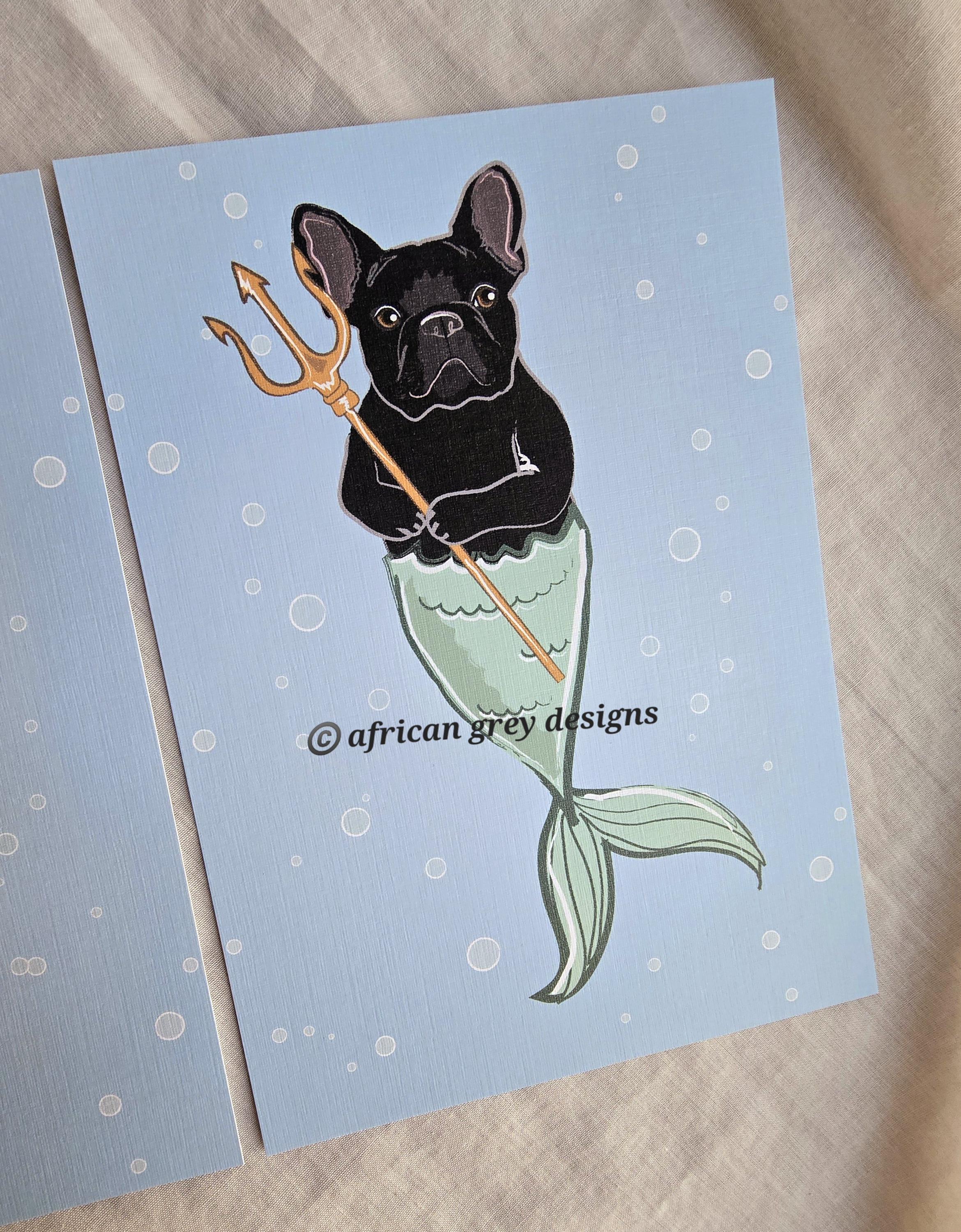 French Bulldog Mermaid Prints - 5x7 Eco-friendly Pair - Printed on ...