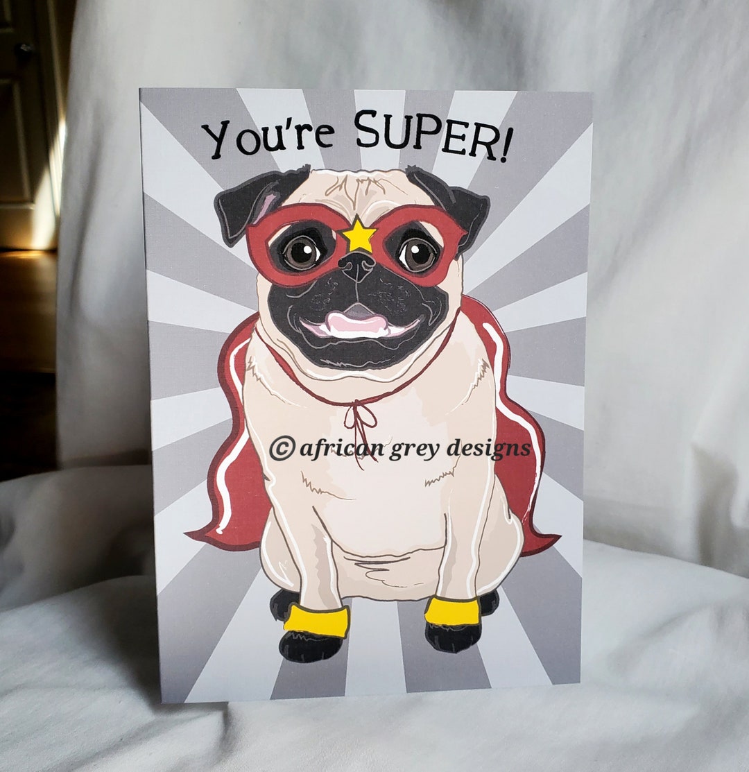 Super Pug Greeting Card - Etsy
