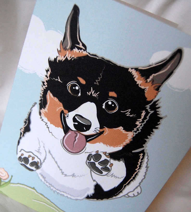 Flying Tri-color Corgi Greeting Card - Etsy