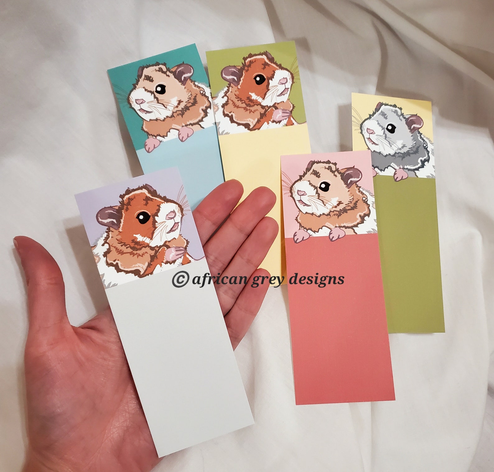 Hamster Bookmarks - Eco-friendly Set of 5 - Printed on Recycled Linen ...