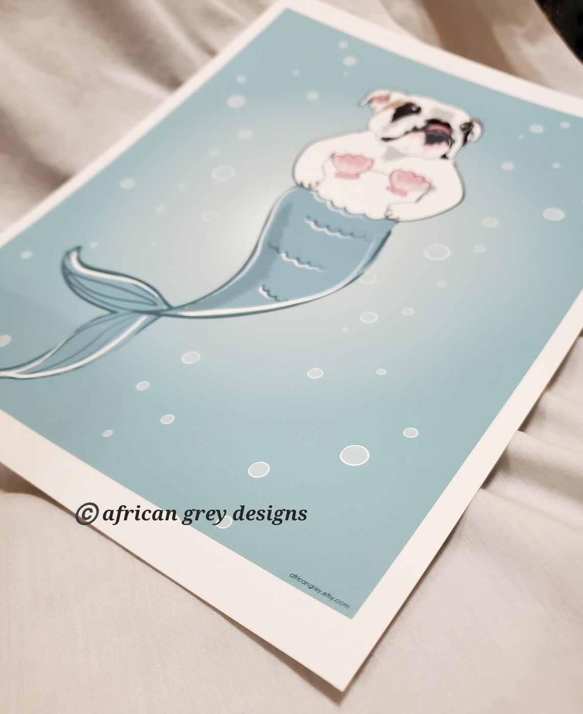 Mermaid English Bulldog - White - Eco-friendly 8x10 Print - Etsy
