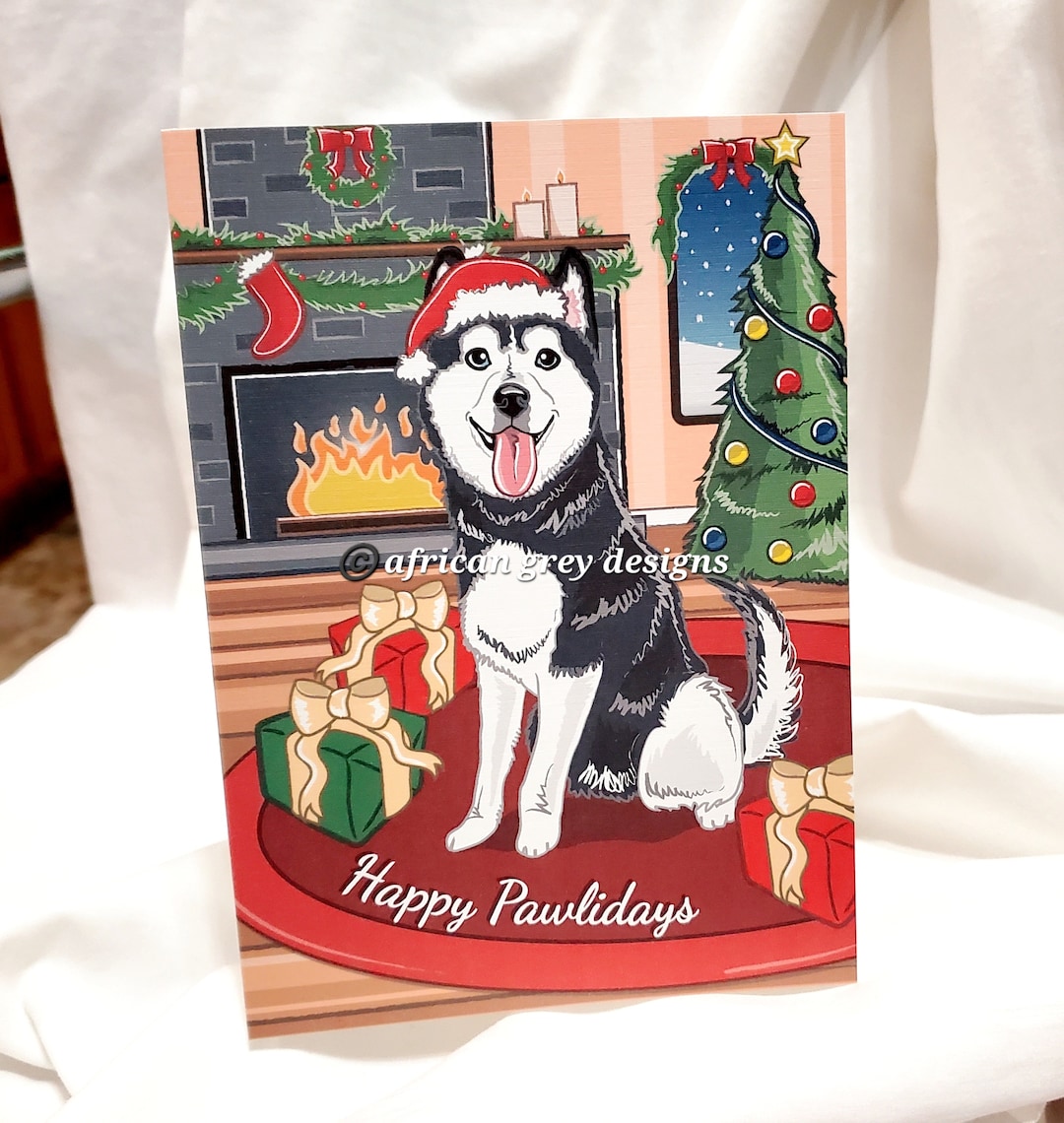 Siberian Husky Happy Pawlidays Greeting Card - Etsy