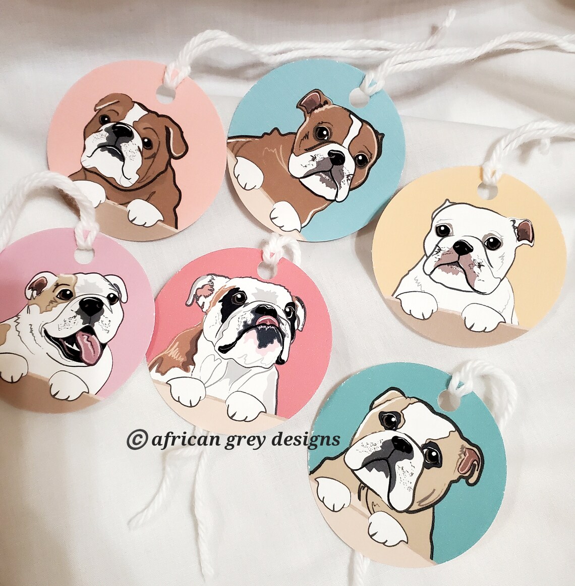 Bulldog Gift Tags Circles Set of 6 Printed on Recycled - Etsy