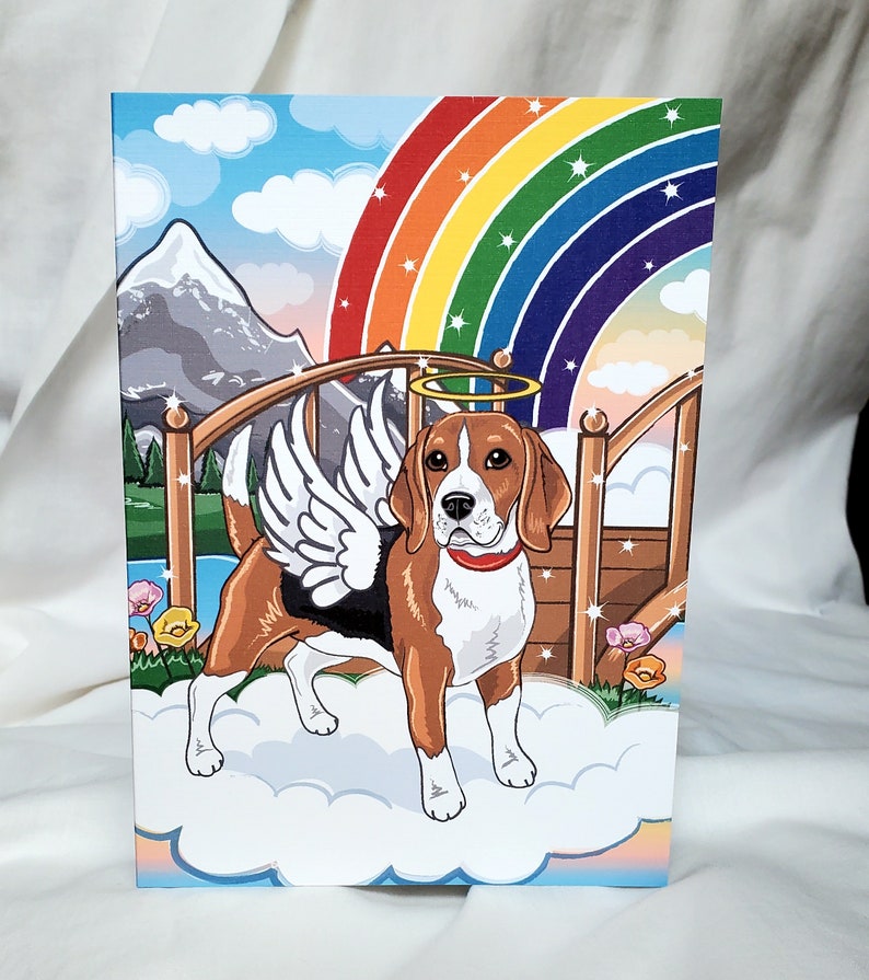 Rainbow Bridge Beagle Angel Greeting Card | Etsy