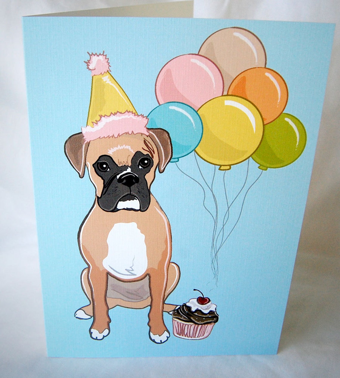 Boxer 'n Balloons Greeting Card | Etsy