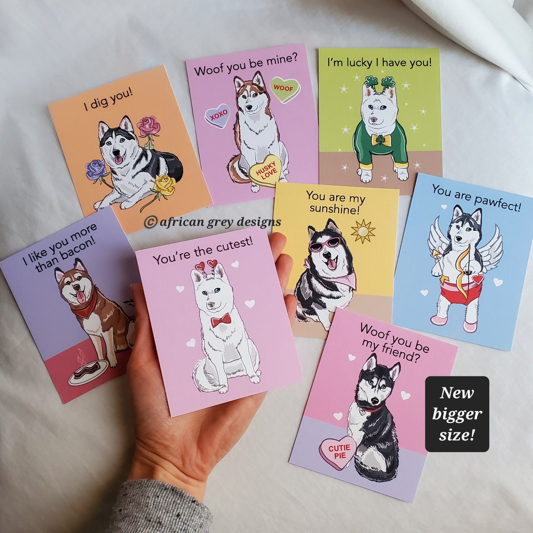 Husky Valentines - New Bigger Size - Eco-friendly Set of 8 - 3.5 X 4.25 ...