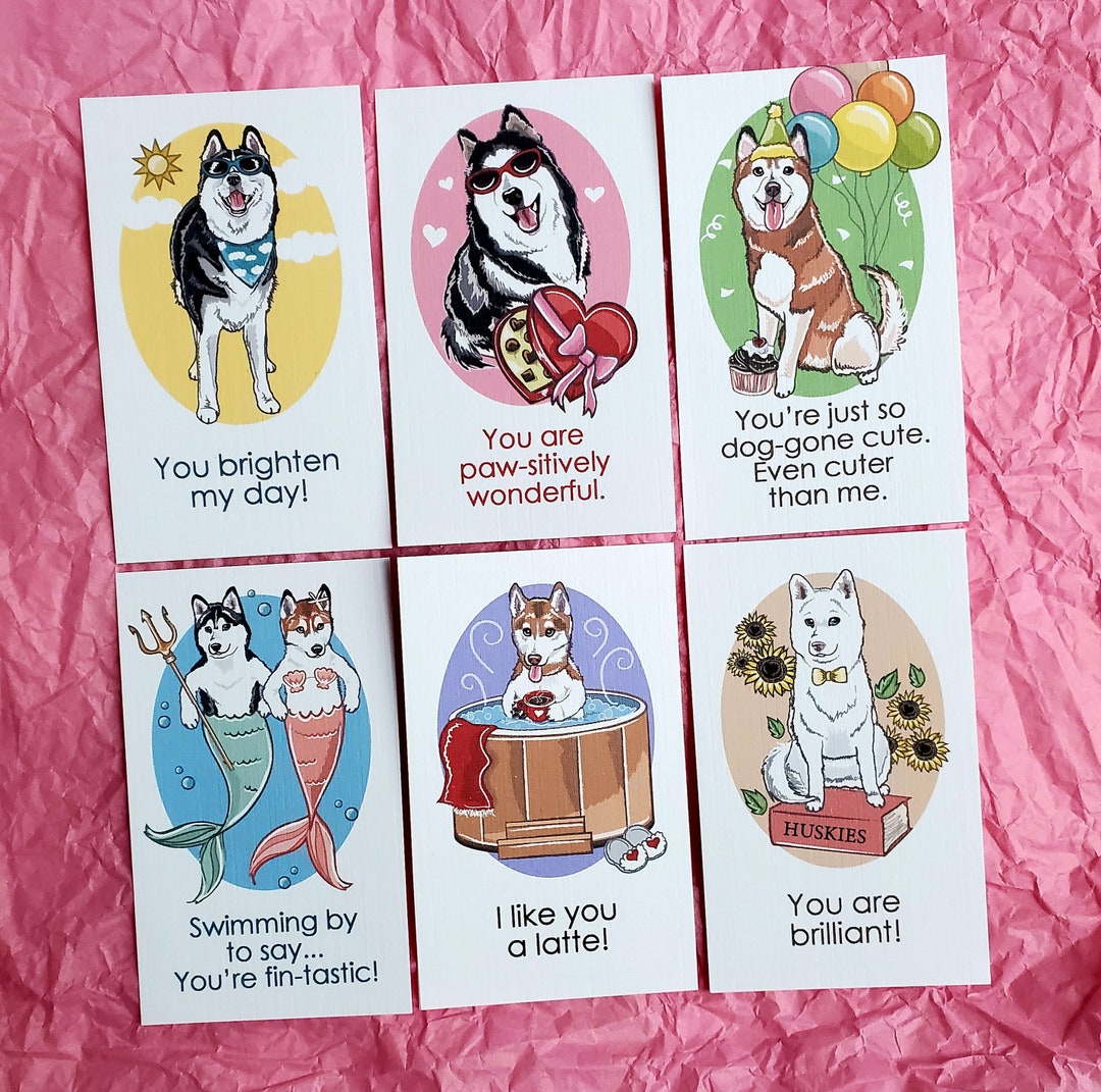 Joyful Husky Valentines - Mini Eco-friendly Set of 6 on Linen Paper - Etsy