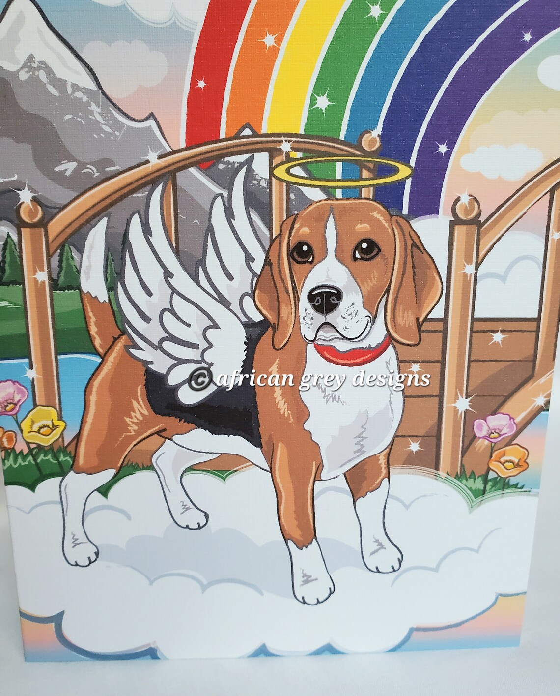 Rainbow Bridge Beagle Angel Greeting Card - Etsy