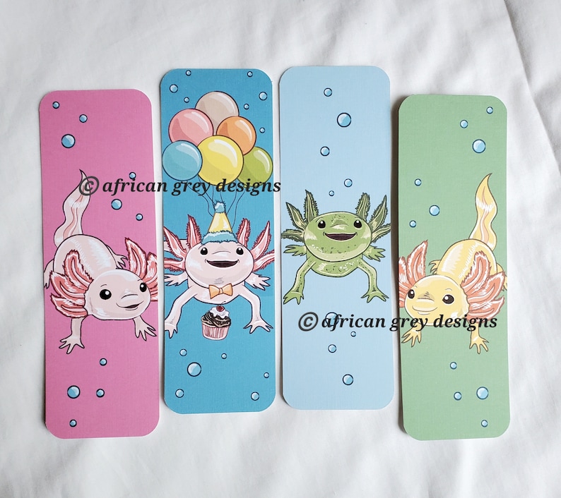 Large Axolotl Bookmarks - Eco-friendly Set of 4 - Printed on Recycled ...