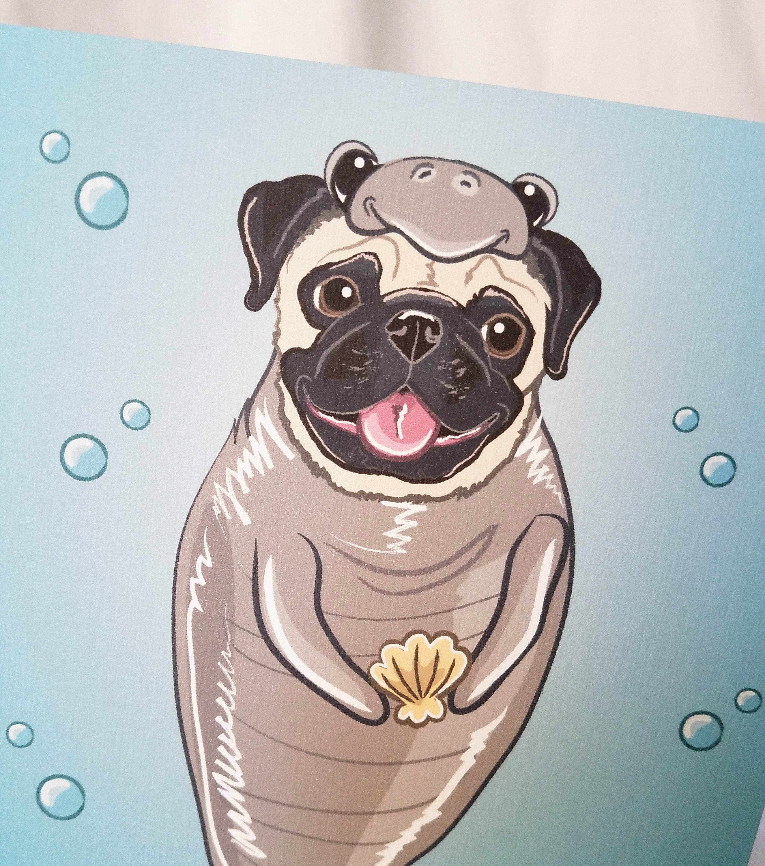 Manatee Pug Greeting Card | Etsy