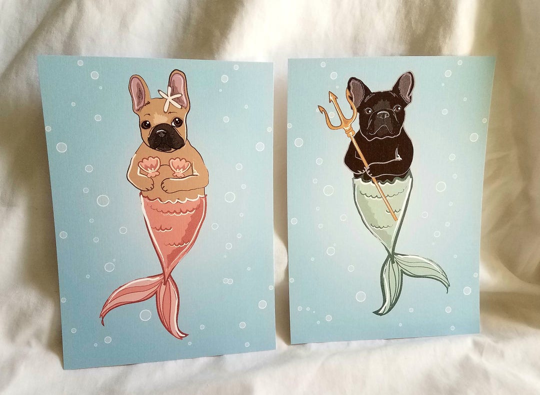 French Bulldog Mermaid Prints 5x7 Eco-friendly Pair - Etsy