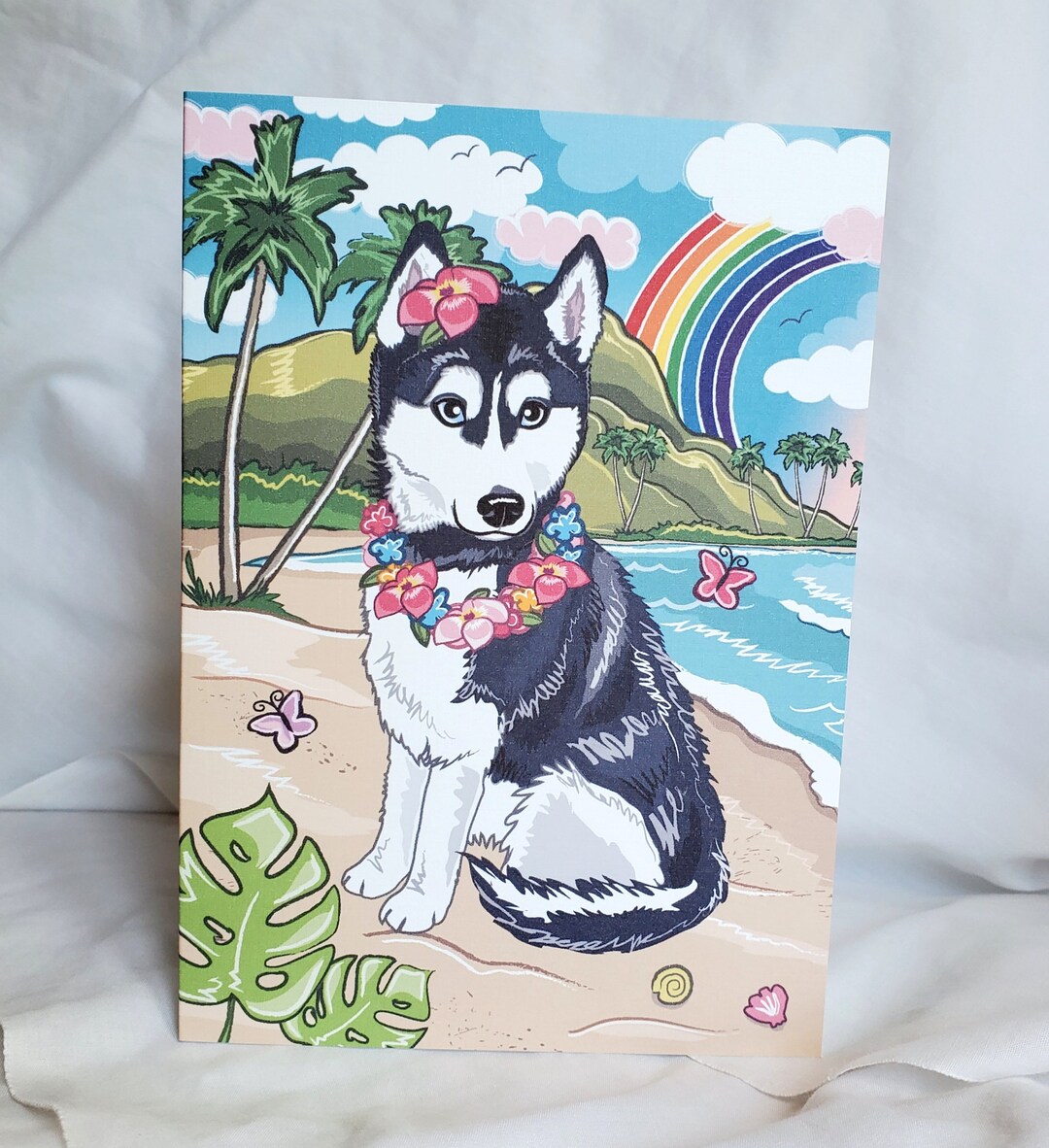 Hawaiian Husky Greeting Card - Etsy