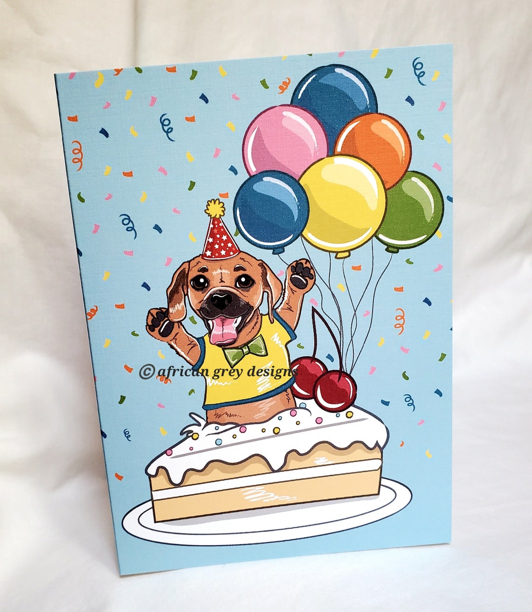 Puggle Birthday Cake Greeting Card - Etsy