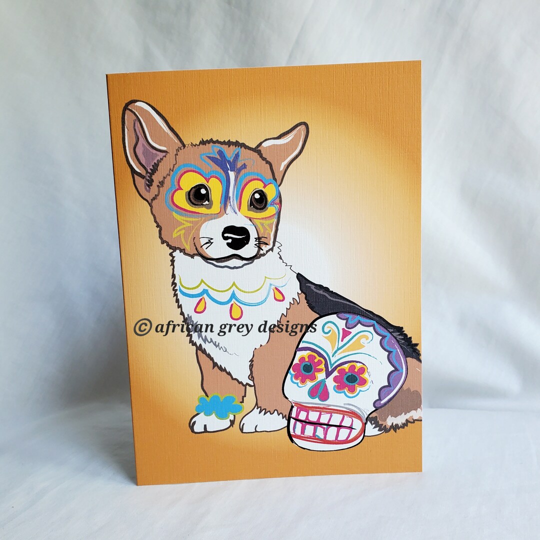 Day of the Dead Corgi Greeting Card - Etsy