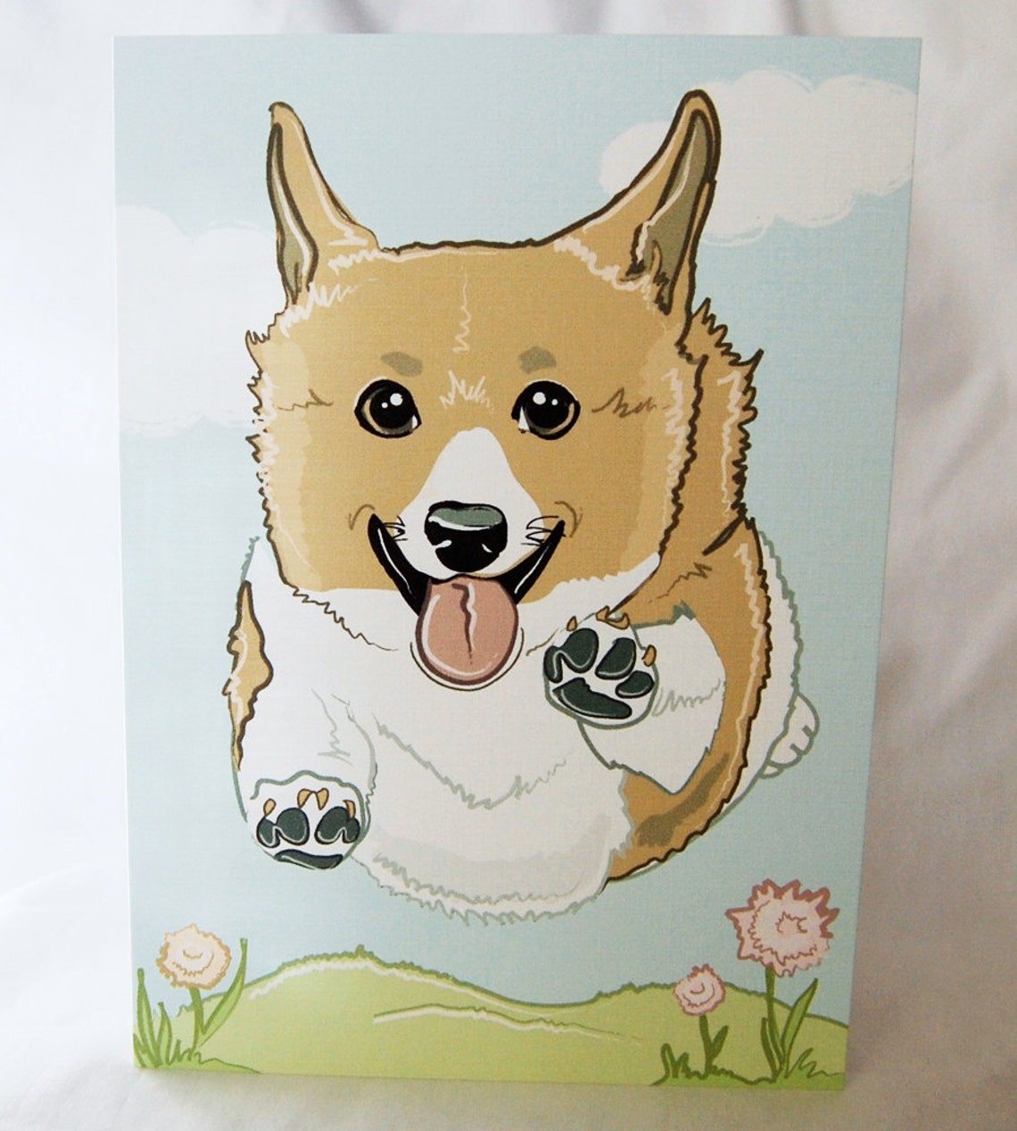 Flying Tri-color Corgi Greeting Card - Etsy