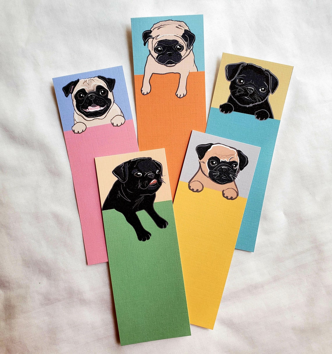 Pug Bookmarks Eco-friendly Set of 5 Printed on Recycled - Etsy