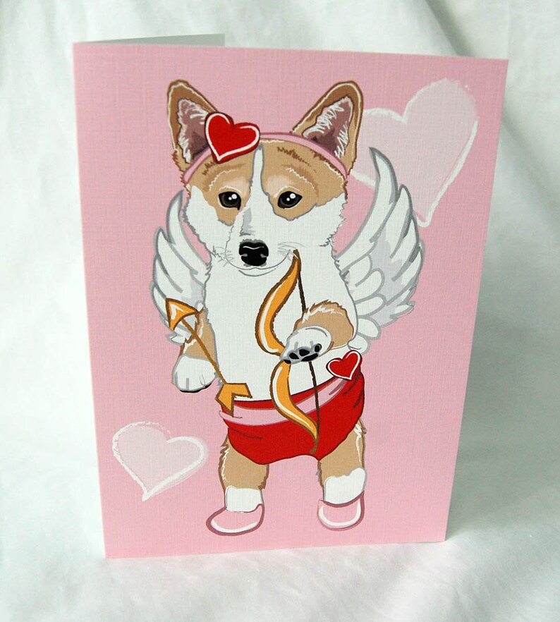 Cupid Corgi Greeting Card Printed on Recycled Linen Paper | Etsy