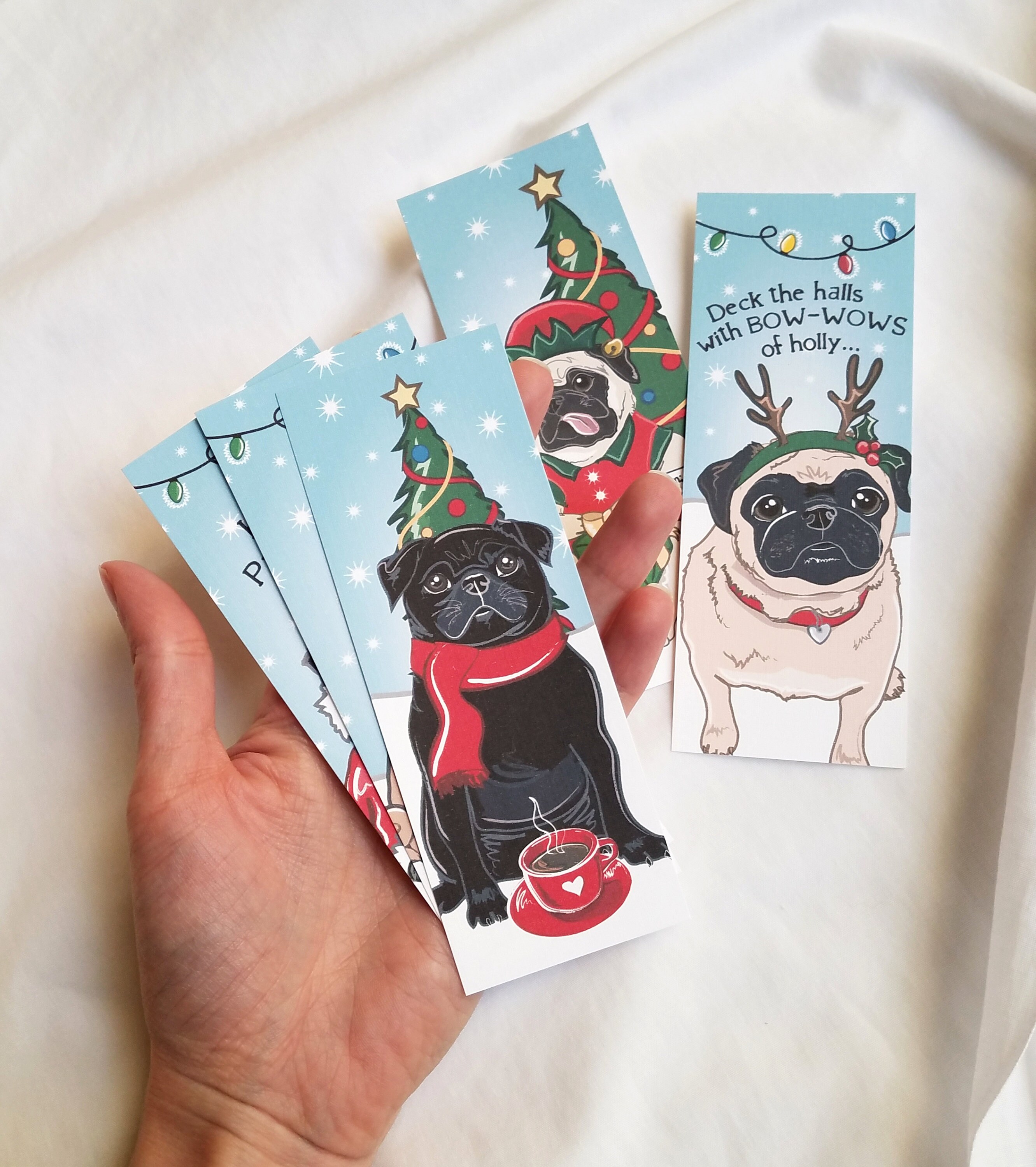 Christmas Pug Bookmarks Eco-friendly Set of 5 | Etsy