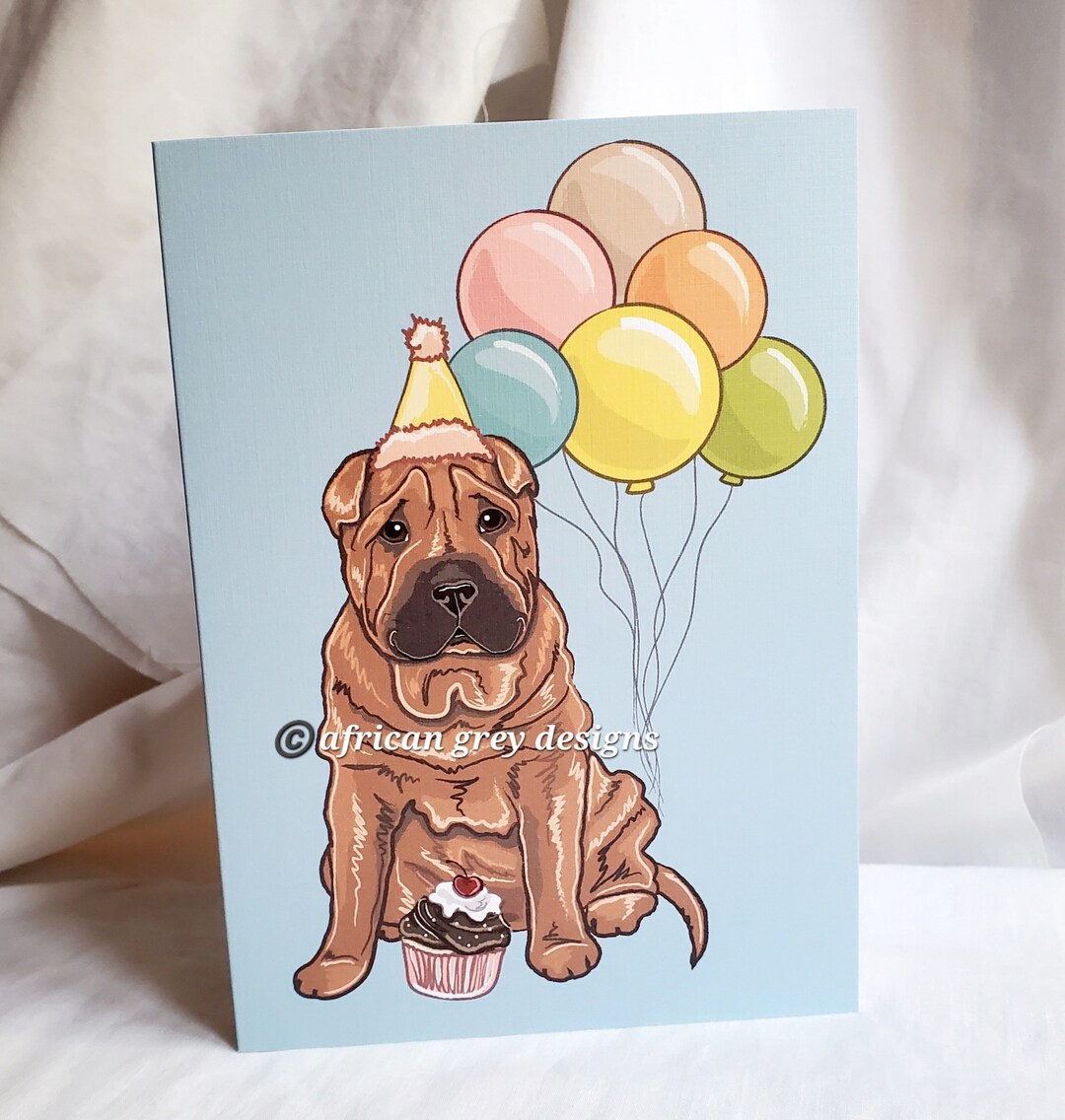 Shar Pei 'n Balloons Greeting Card - Etsy