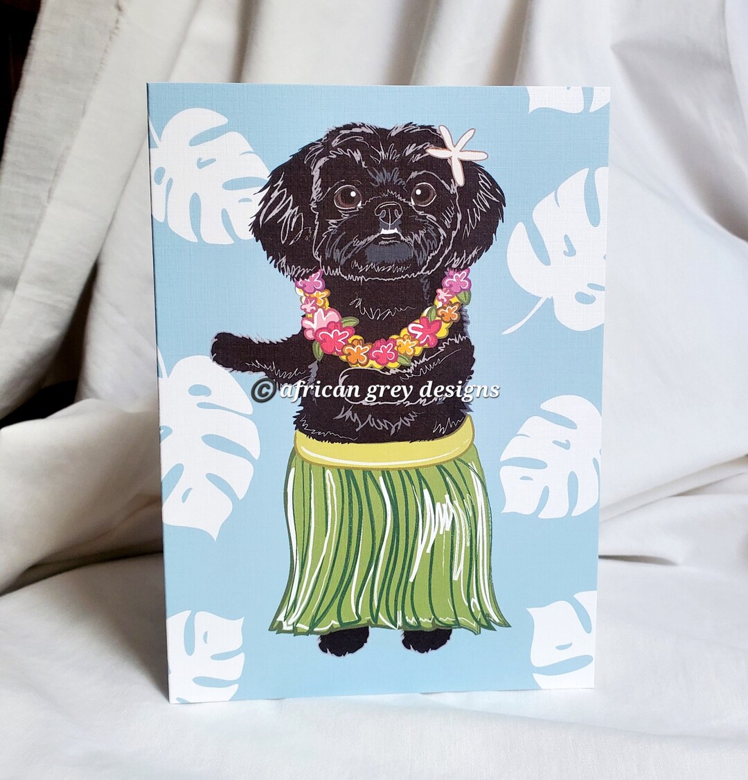 Hula Shih Tzu Greeting Card - Black Shih Tzu - Etsy