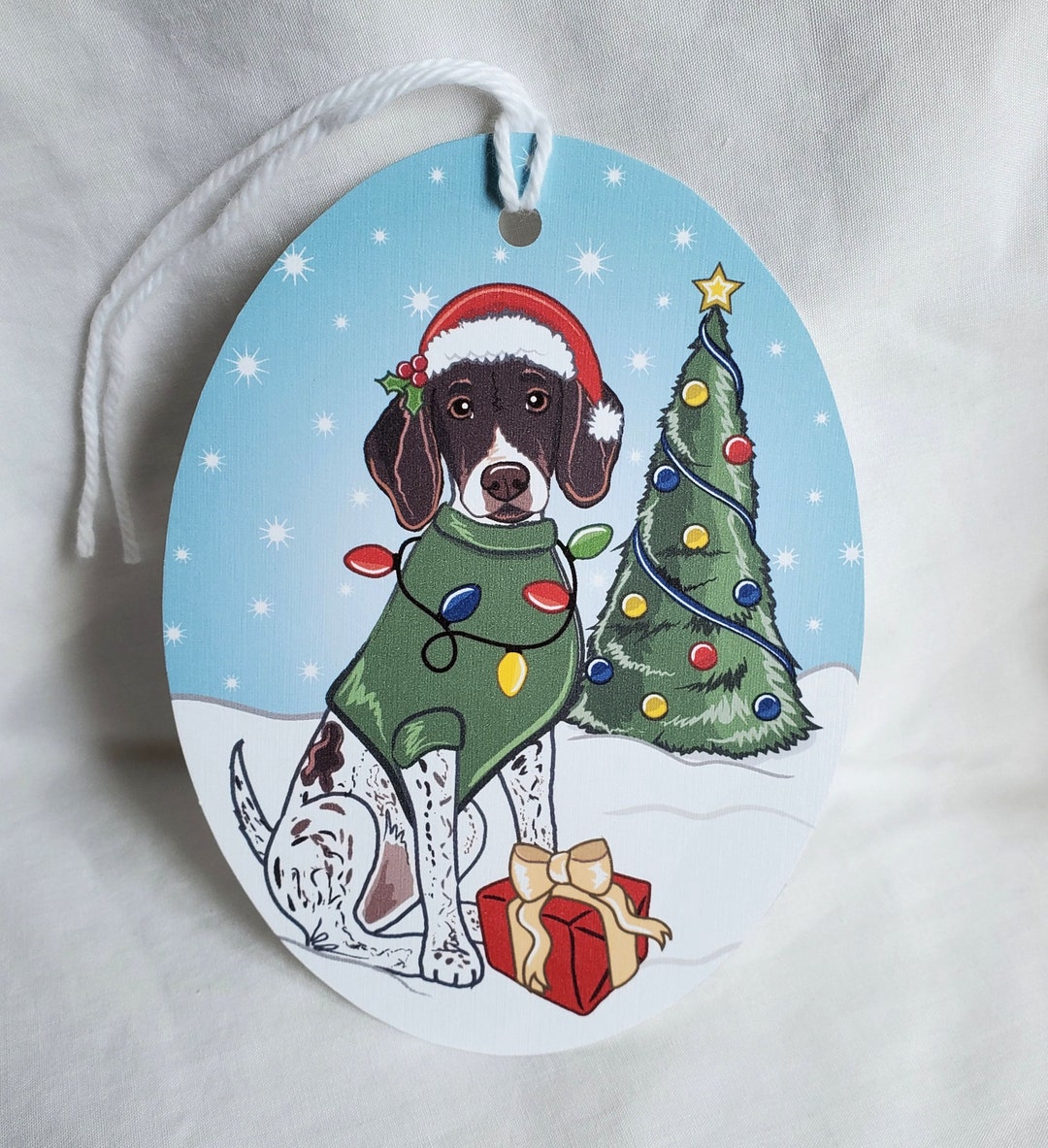 Christmas German Shorthaired Pointer Linen Paper Gift Tag Ornament - Etsy