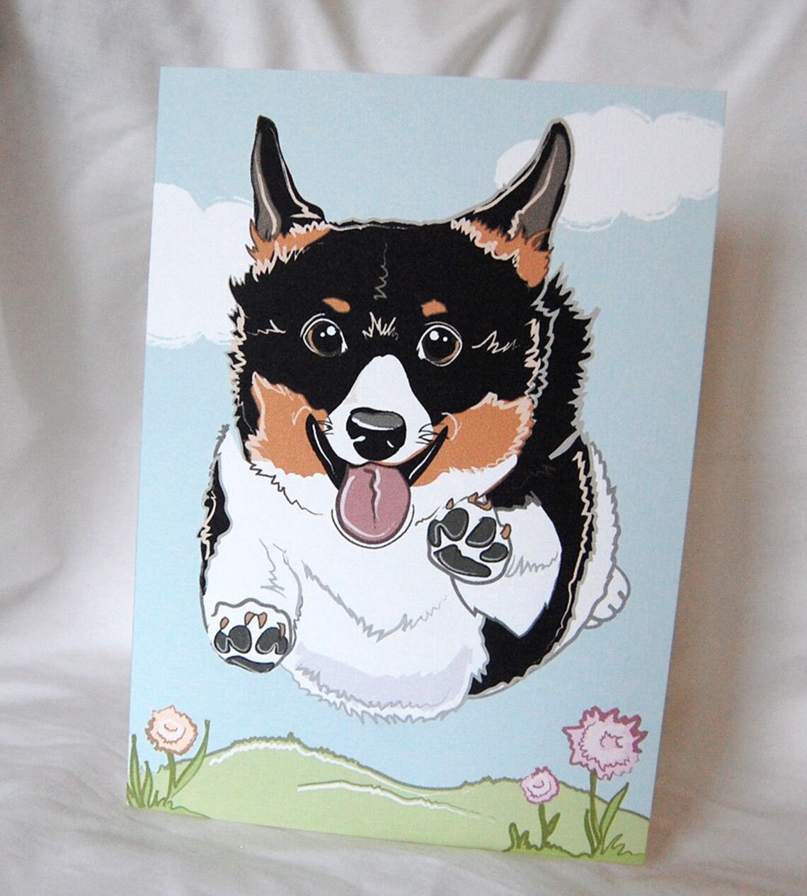Flying Tri-color Corgi Greeting Card - Etsy