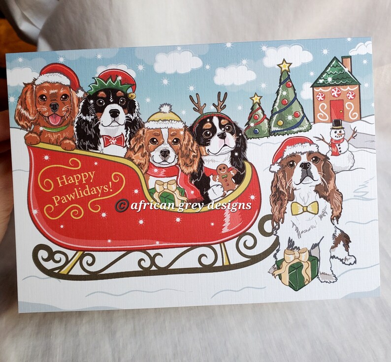 Cavalier King Charles Spaniels in a Sled - Greeting Card - Etsy