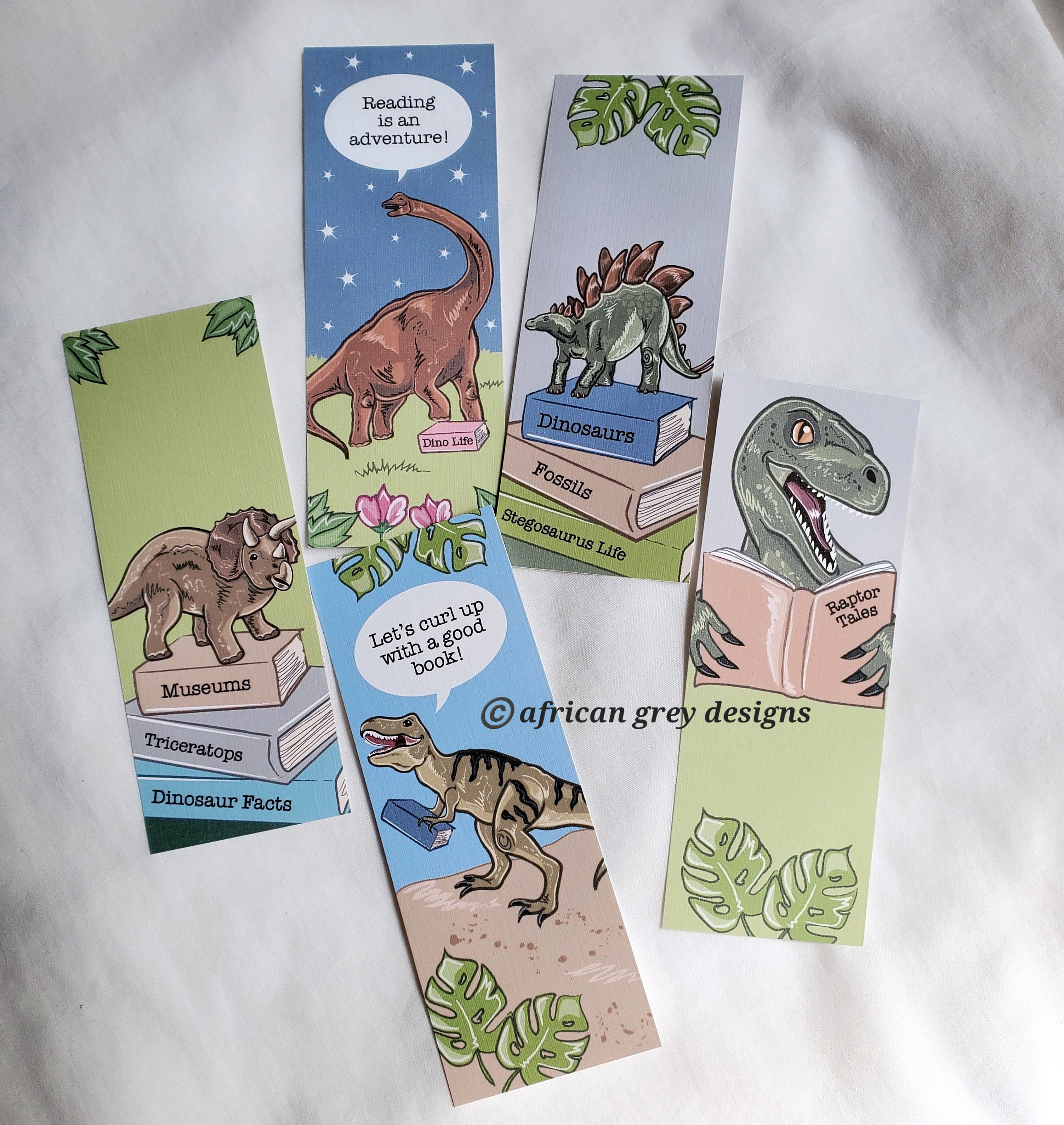 Dinosaur Bookmarks Eco-friendly Set of 5 on Recycled Linen - Etsy