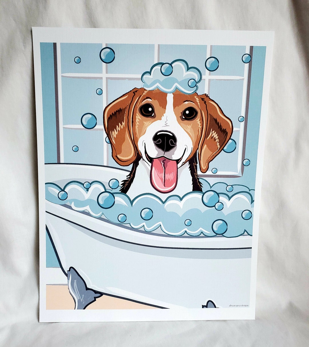 Bathtub Beagle Eco-friendly 8x10 Print on Linen Paper - Etsy