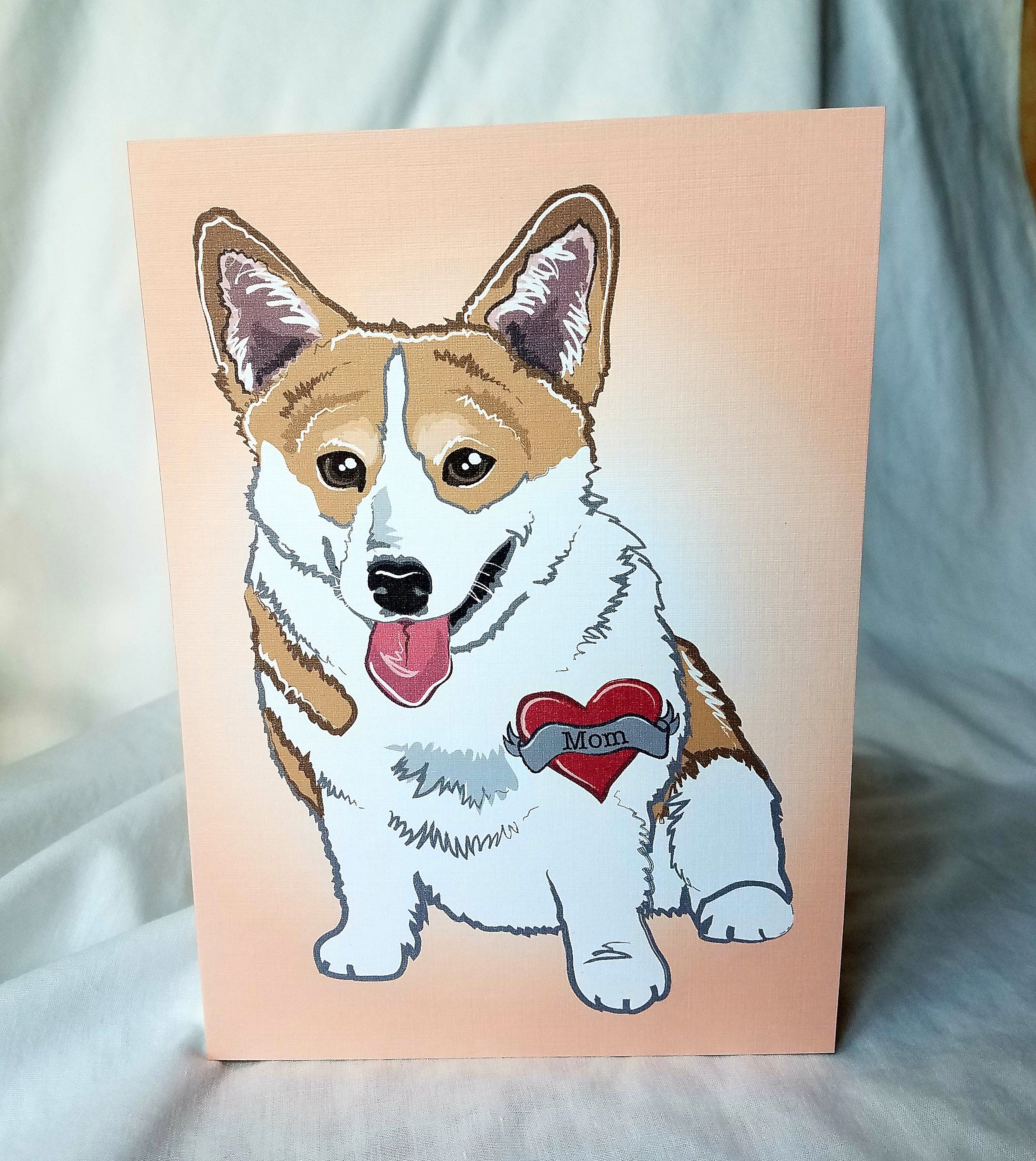 Corgi Tattoo Greeting Card Tan and White | Etsy