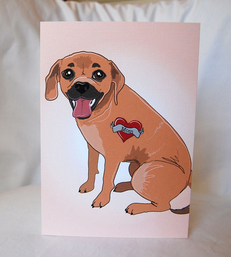 Custom Puggle Tattoo Greeting Card | Etsy