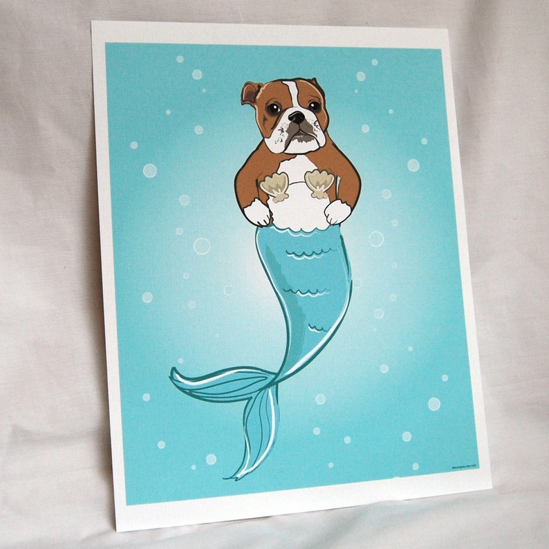 Mermaid English Bulldog Eco-friendly 8x10 Print | Etsy