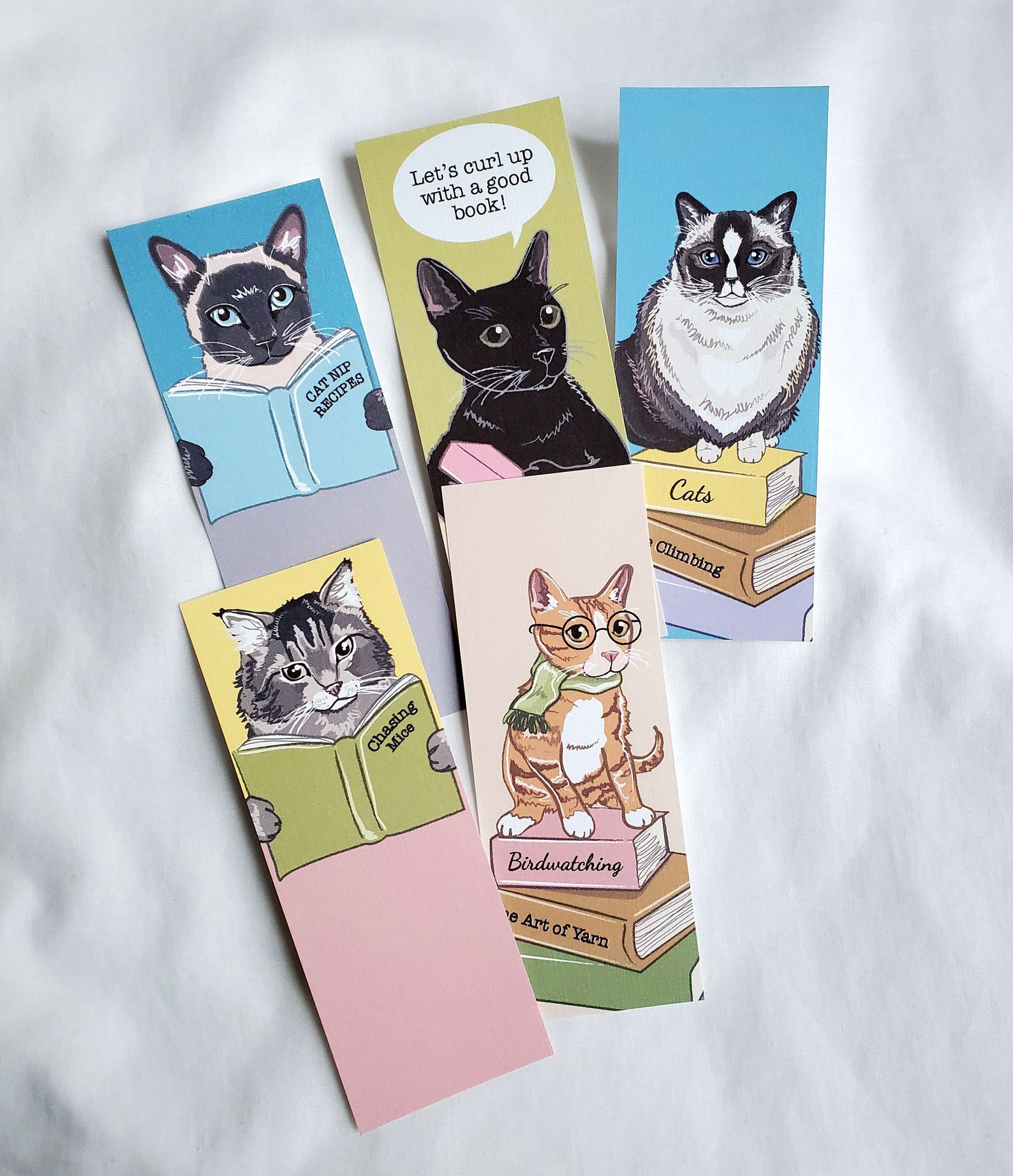 Bookworm Cat Bookmarks Eco-friendly Set of 5 on Recycled | Etsy