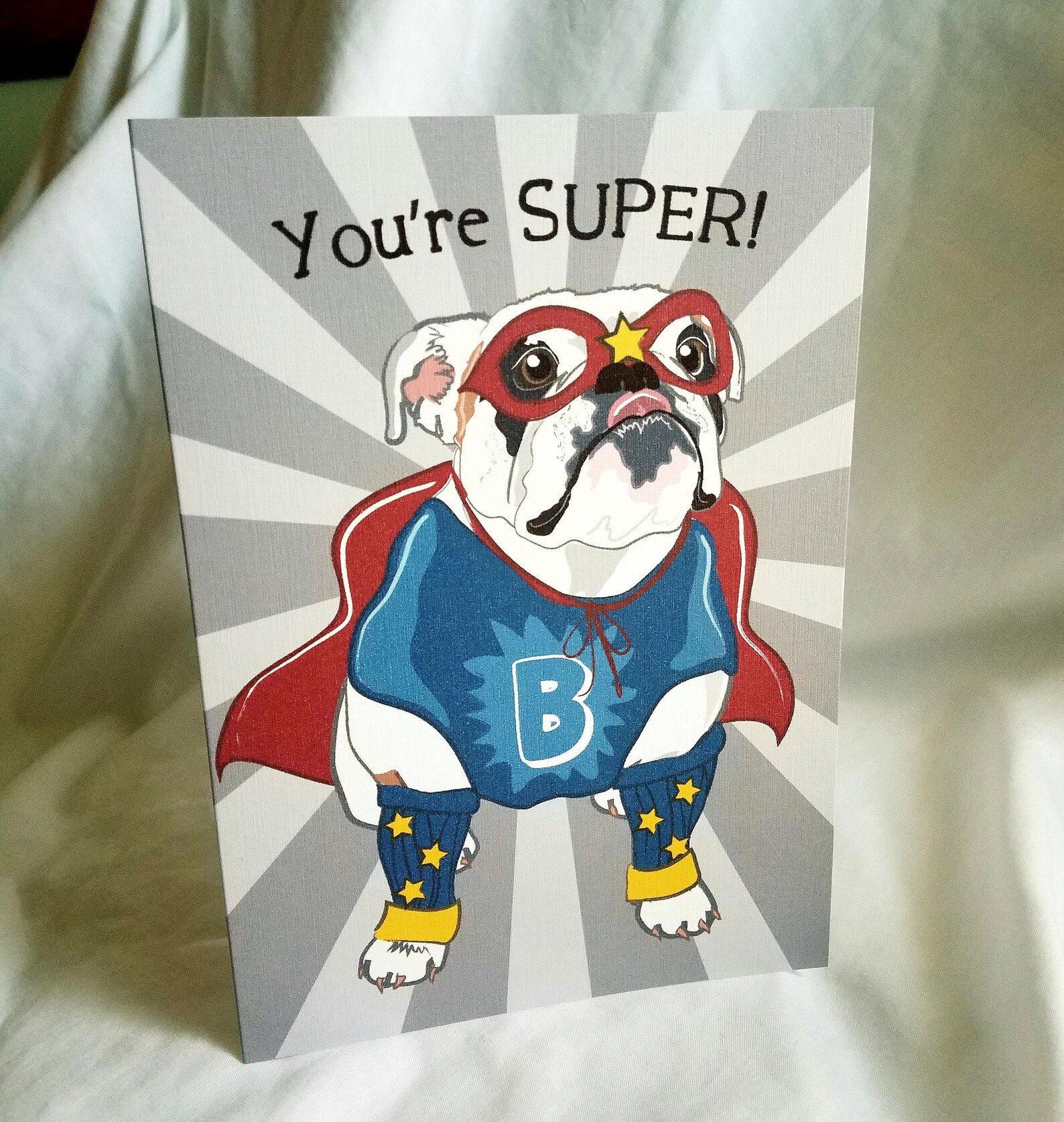 Super Bulldog Greeting Card Customizable with Your Letter | Etsy