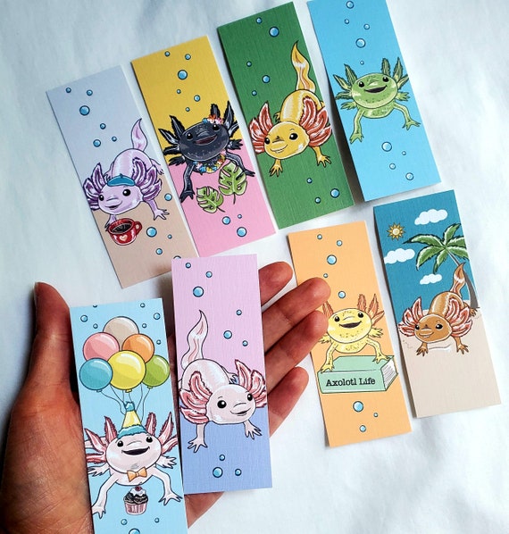 Mini Axolotl Bookmarks Eco-friendly Set of 8 Printed on - Etsy