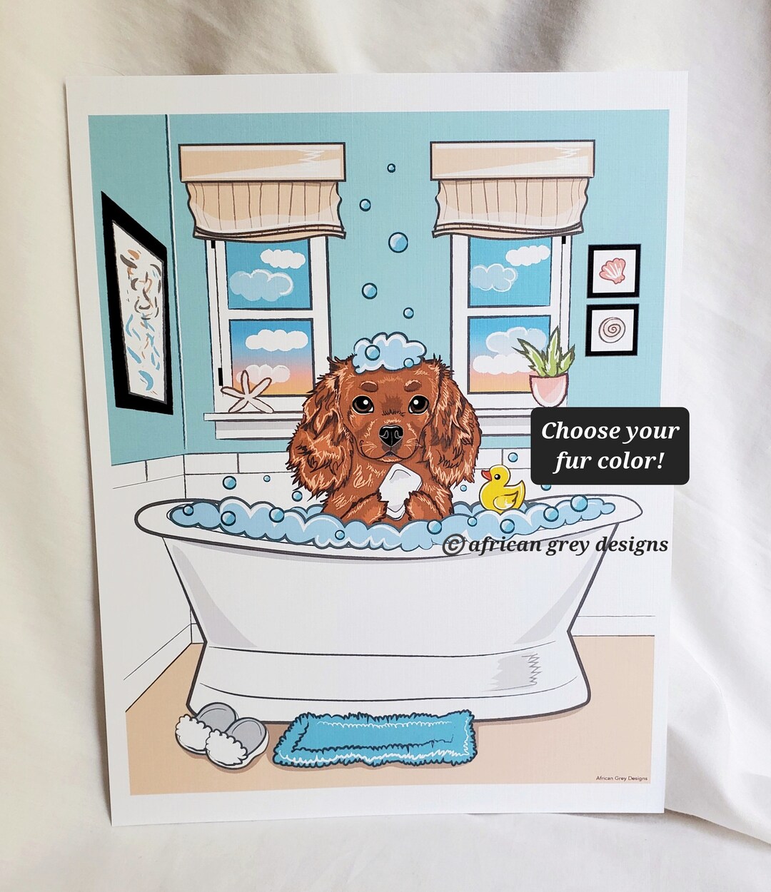 Seaside Bath Cavalier King Charles Spaniel - Eco-friendly 8x10 Print on ...