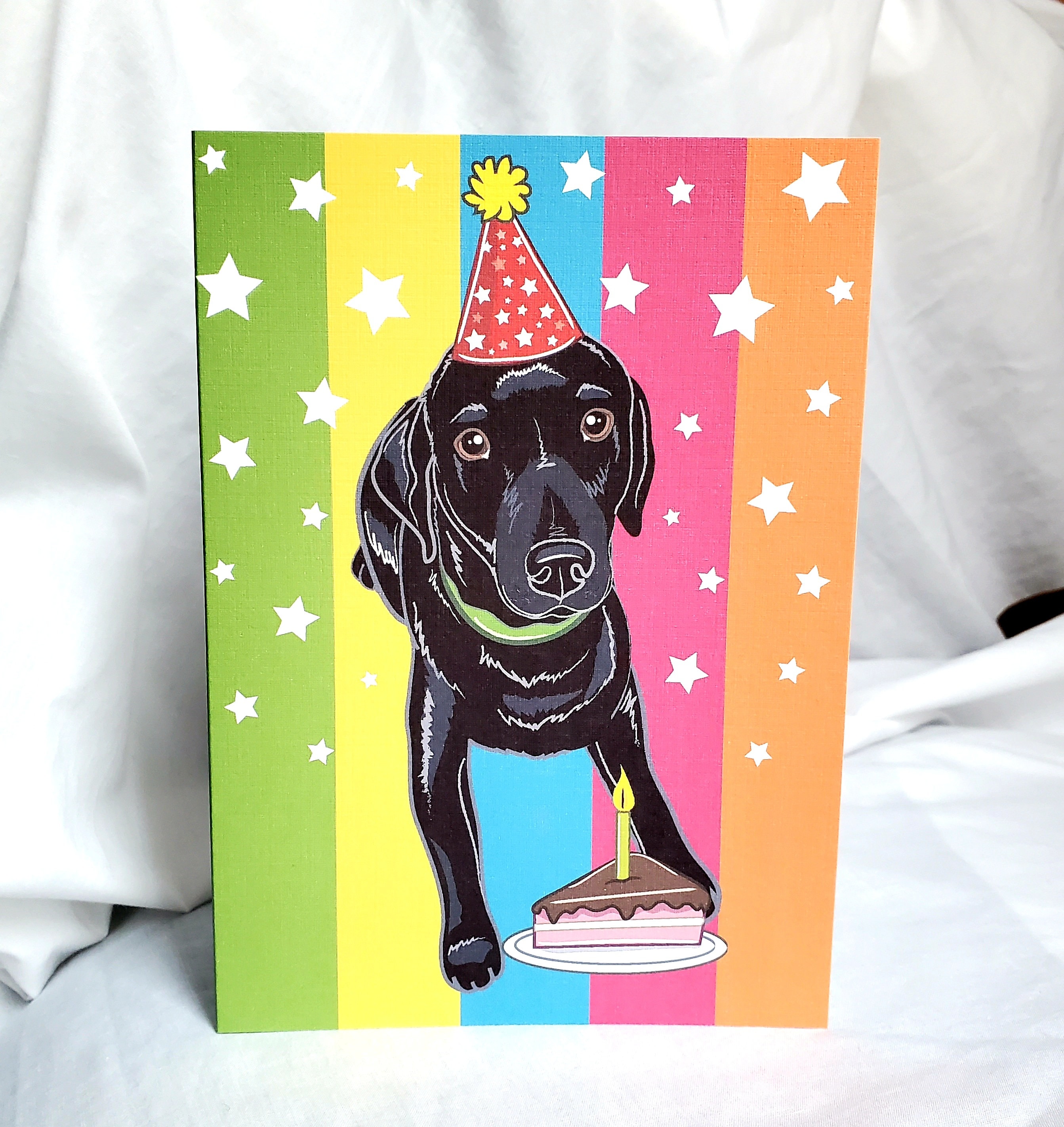 Birthday Black Lab Greeting Card Rainbow Background | Etsy